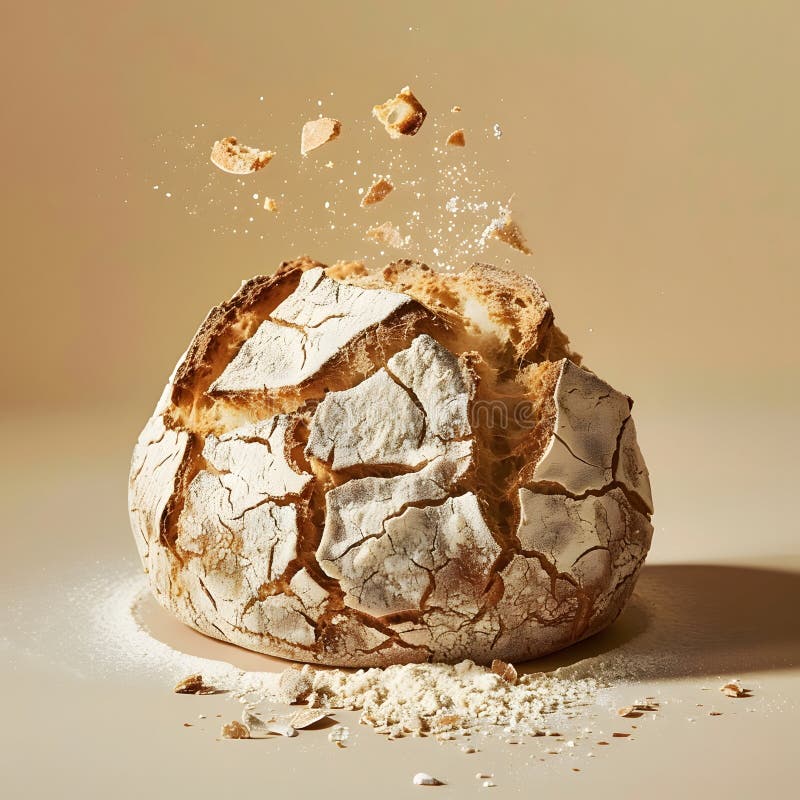 Rustic Cracked Bread Loaf Dusted with Flour - Artisanal Baking Concept ...