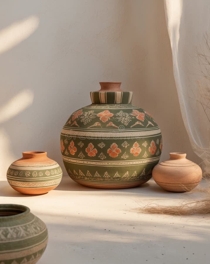 Rustic Crafts with Traditional Motifs in Natural Light. Stock Photo ...