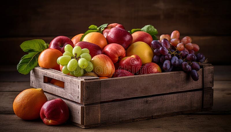 Rustic Crate Holds Juicy, Fresh, Organic Fruit Generated by AI Stock ...