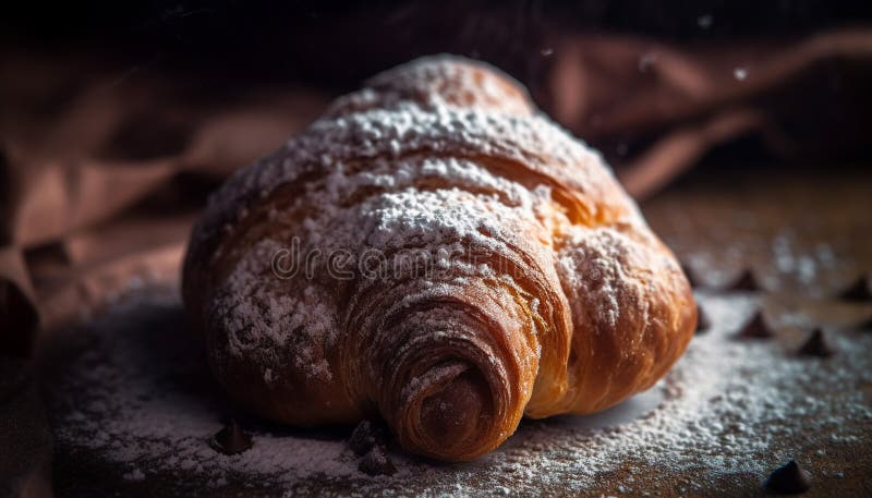 A Rustic Croissant on a Wooden Table, Ready To Eat Indulgence Generated ...