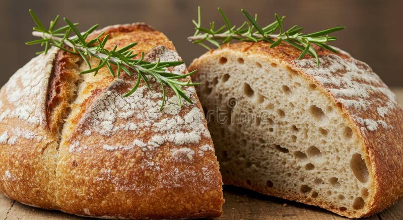 Rustic Crusty Bread with Rosemary Stock Illustration - Illustration of ...
