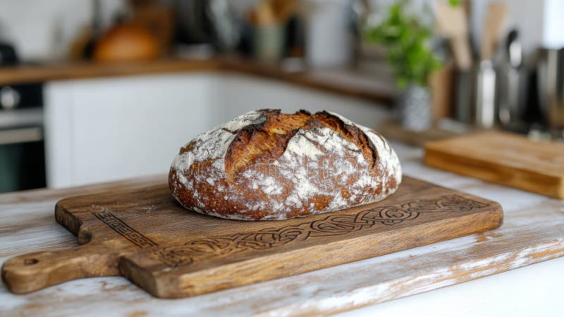 Rustic Crusty Loaf of Bread on Wooden Board Stock Illustration ...