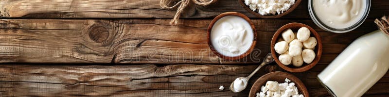 Rustic Dairy and Flour Display on Wooden Tabletop with Natural Decor ...