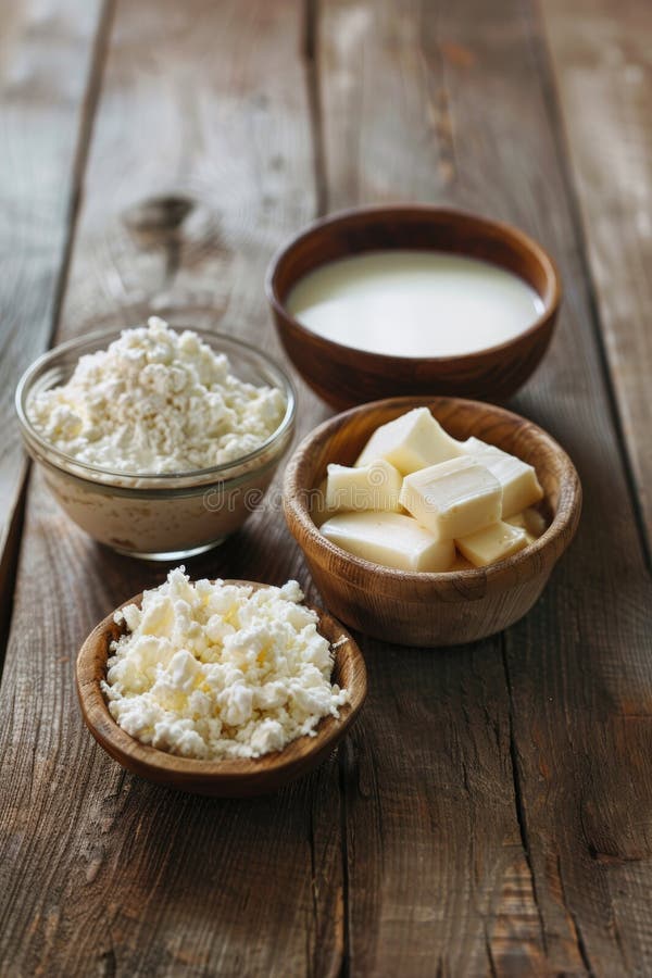 Rustic Dairy and Flour Display on Wooden Tabletop with Natural Decor ...