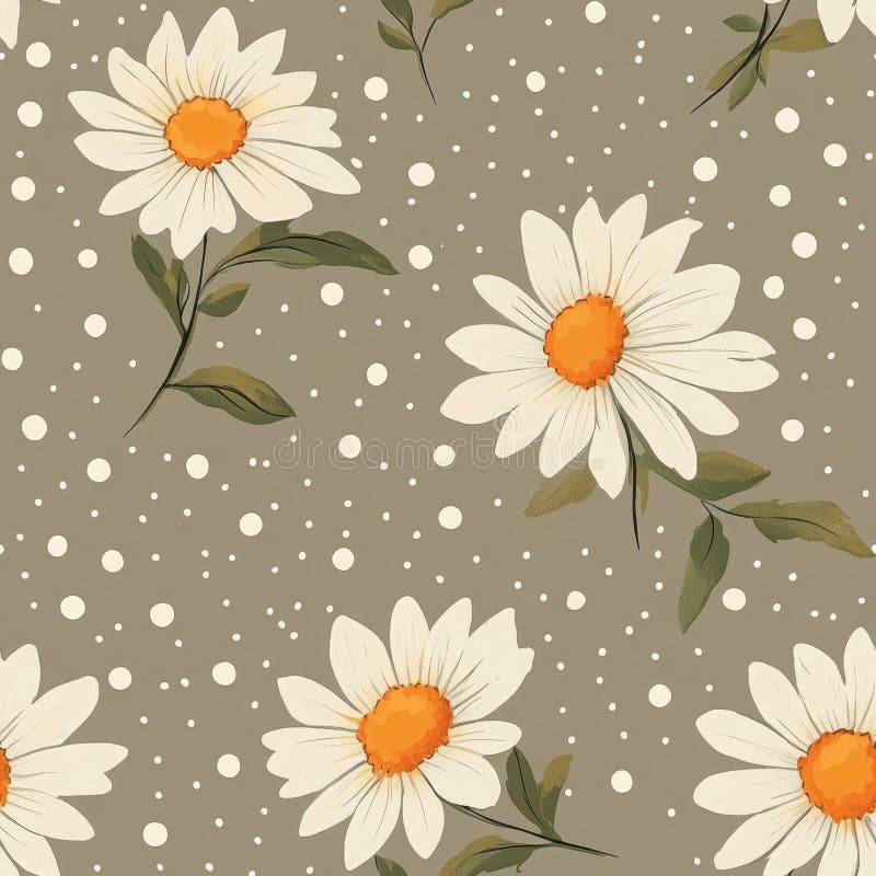 Rustic Daisy Pattern on Polka Dot Background for Textile Design Stock ...