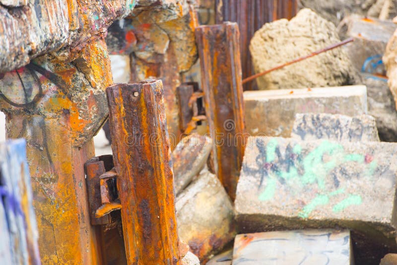 Rustic Debris and Rubble of Collapsed Bridge Stock Image - Image of ...