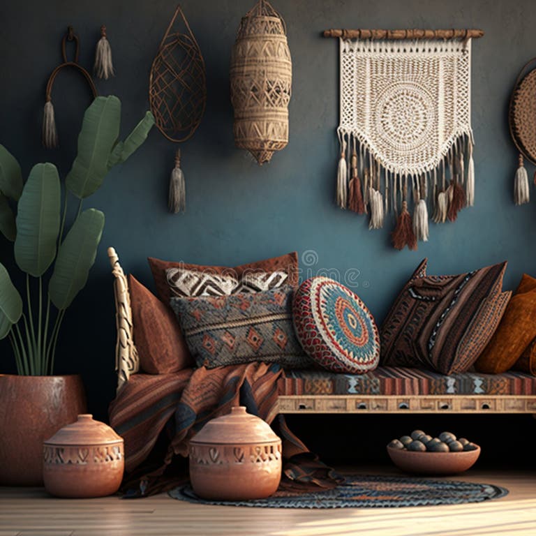 Rustic Decor with Nomadic Boho Interior Background Wall. Generative AI ...