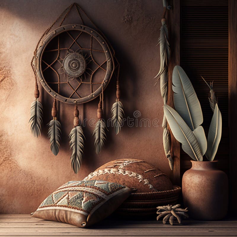 Rustic Decor with Nomadic Boho Interior Background Wall. Generative AI ...