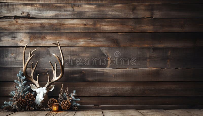 Rustic Deer Decor on Wooden Table, Winter Celebration Backdrop ...