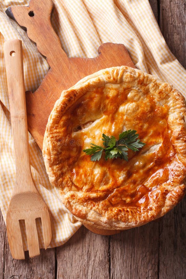 Rustic Delicious Chicken Pie Close-up. Vertical Top View Stock Image ...