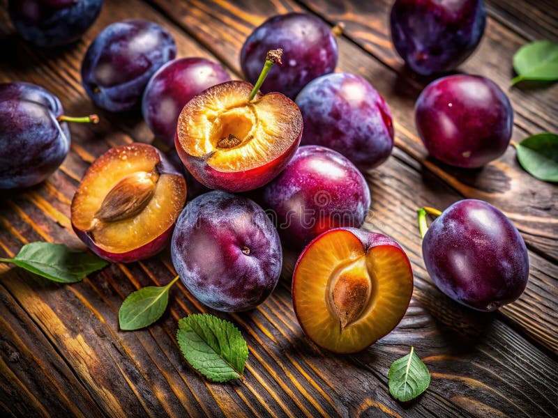 A Rustic Delight a CloseUp TopDown View of Perfectly Ripe Plums ...