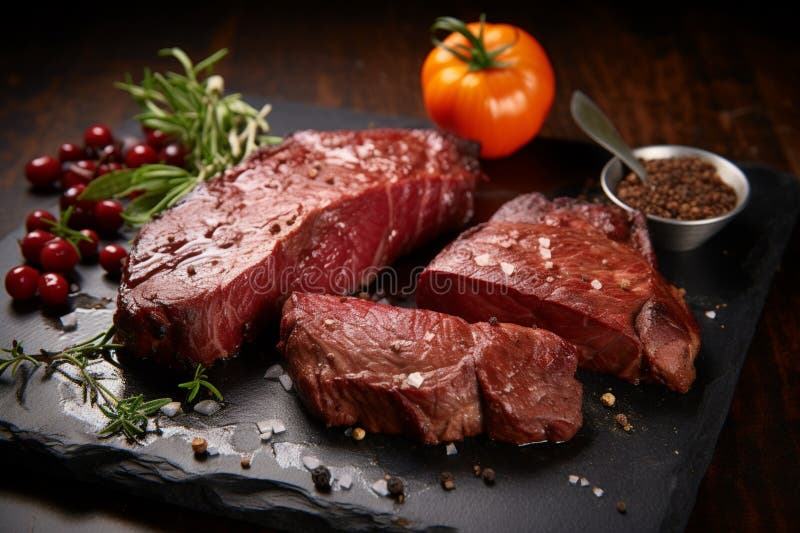 Rustic Delight Fresh Veal and Beef Meal on a Table Stock Illustration ...