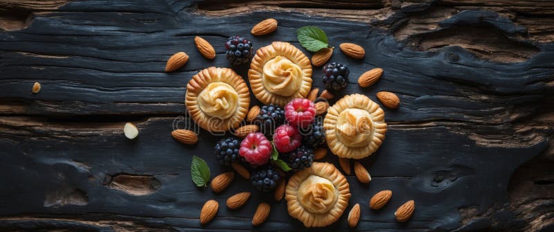Rustic Delightful Still Life Featuring Fresh Berries Pastries and ...