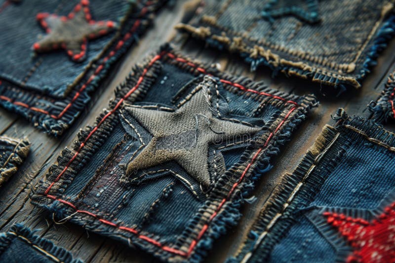 Rustic Denim Patches with Embroidered Stars and Patriotic Thread ...