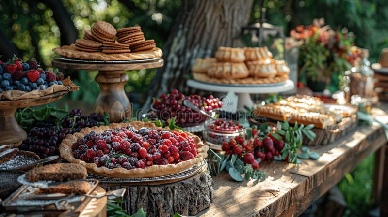 Rustic Dessert Table with Fresh Berries Stock Illustration ...