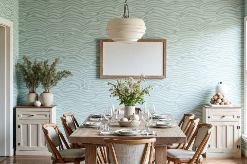 Rustic Dining Room with Wooden Table and Chairs Featuring Modern Decor ...