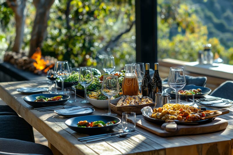 Dining Under the Sunset with a Rustic Table Set Amidst Nature S Beauty ...