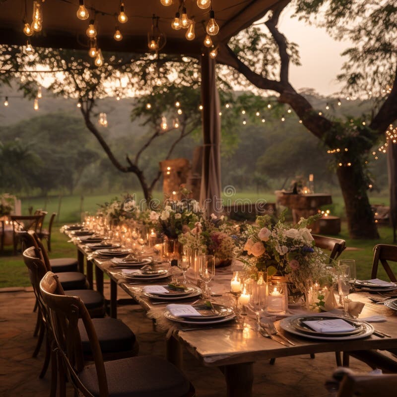 Rustic Dining Setup in Breathtaking Natural Landscape Stock ...