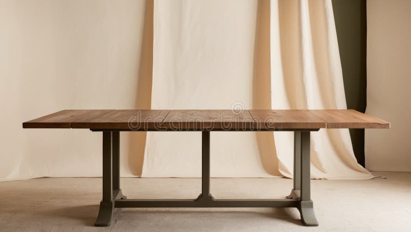 Rustic Dining Table with a Metal Base and a Wooden Top. Stock Photo ...