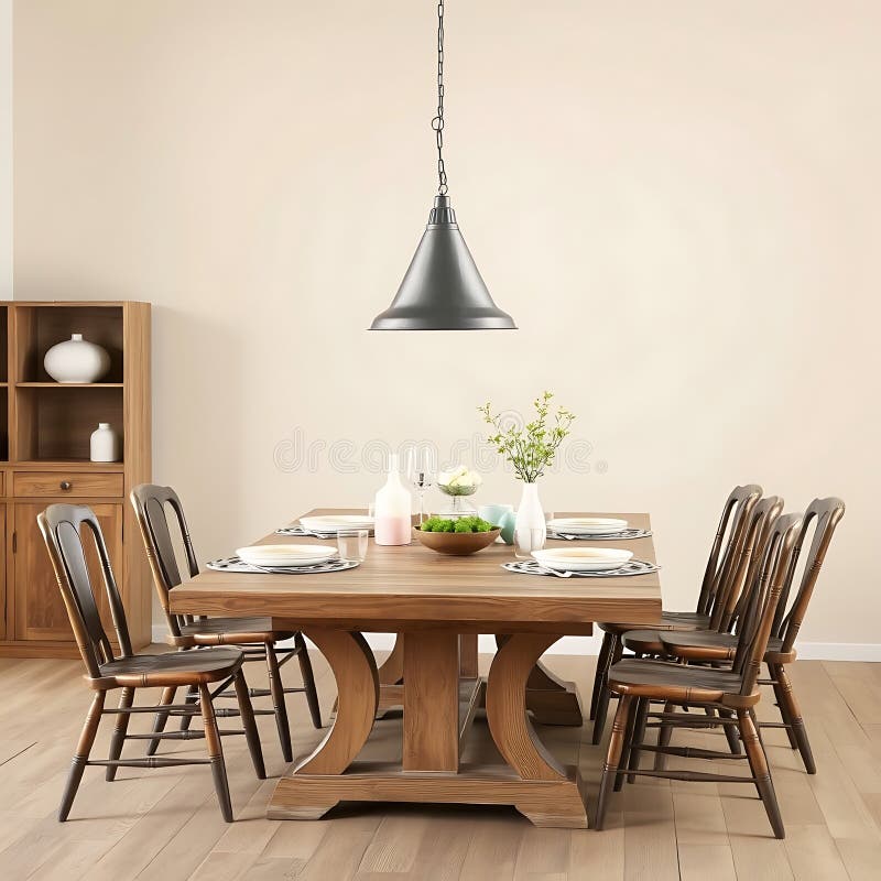 A Rustic Dining Table with Pastel Accents on a Cream and Mint Backdrop Stock Illustration ...