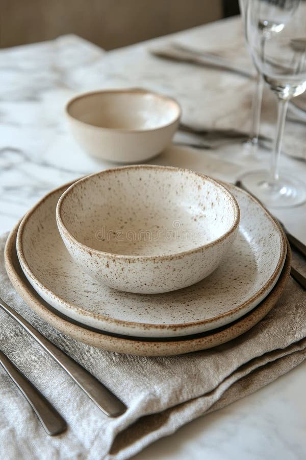 Rustic Dining Table Set with Stacked Kitchen Plates and Fresh Flowers ...