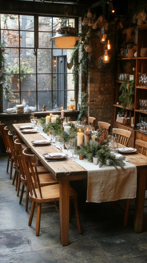 Rustic Dining Table Set for a Winter Gathering with Candles and ...