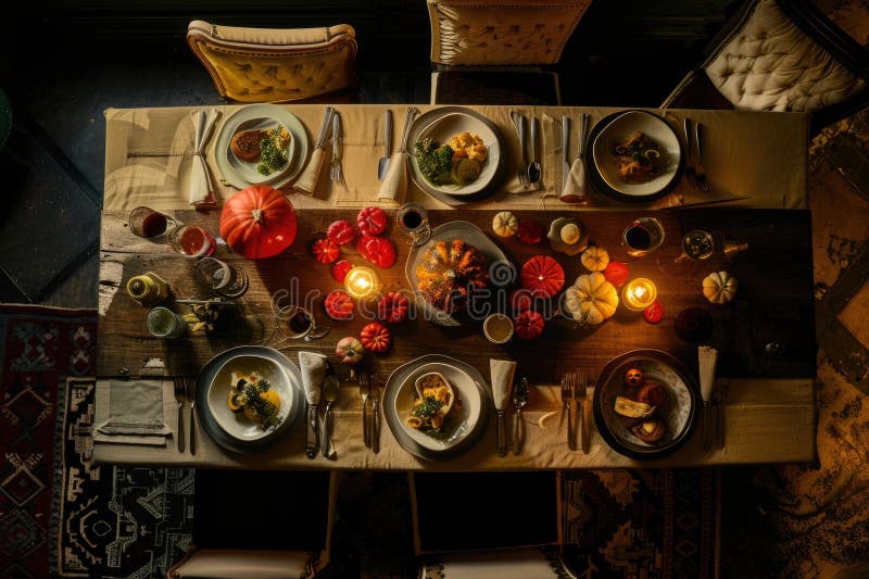 Rustic Dinner Table Set for Elegant Autumn Feast with Candlelight Stock ...