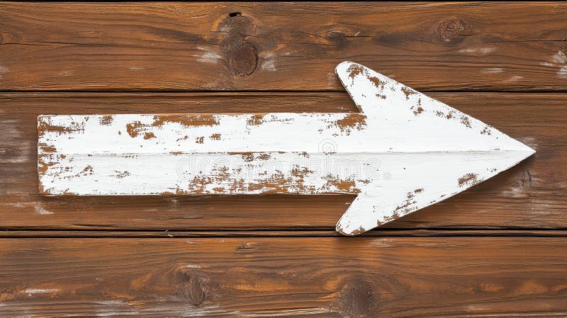 Rustic Direction: White Arrow on Textured Brown Wood Stock Image ...