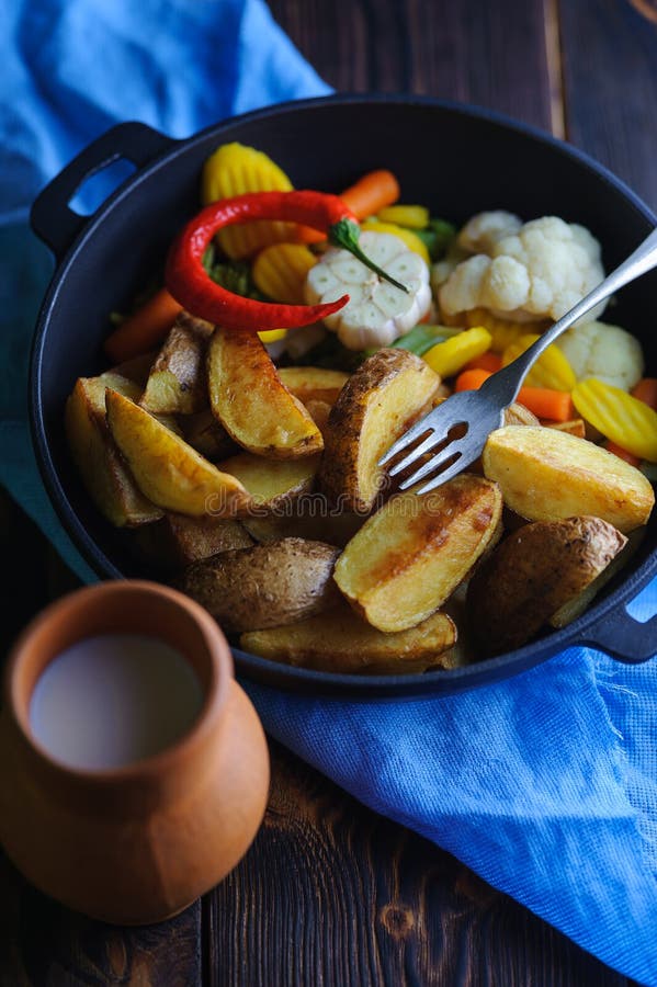 Rustic Dish with Milk and Potatoes Stock Image - Image of diet, potato ...
