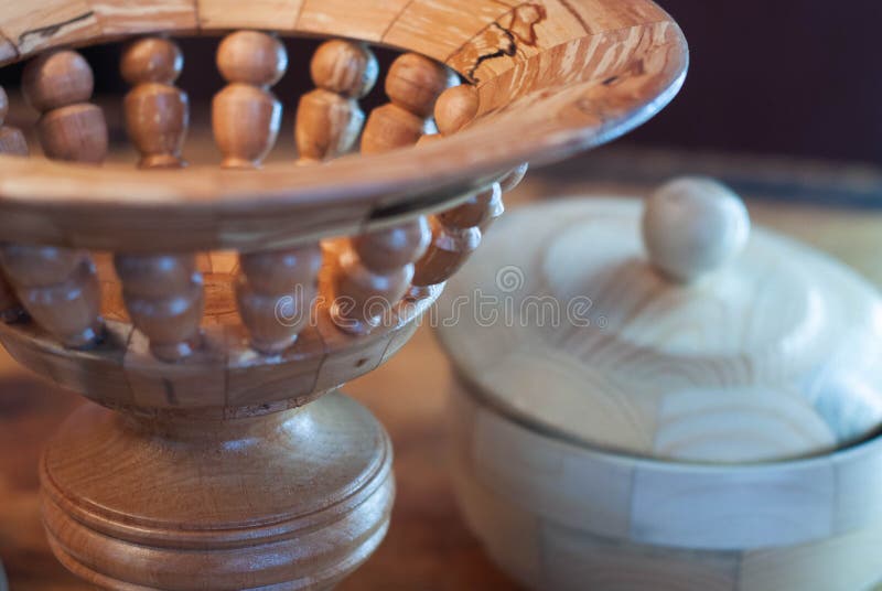 Rustic Dishes Made of Blocks, Wooden Bowls on an Old Old Board ...