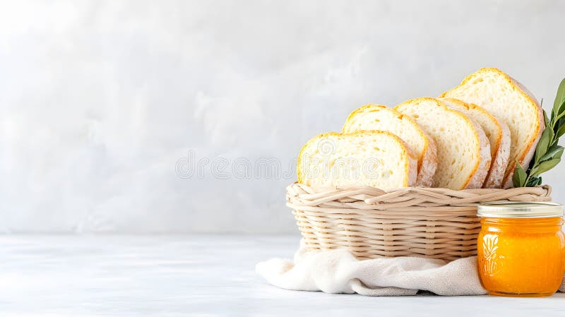 A Rustic Display of Sliced Bread and Jam Placed Elegantly on a White ...