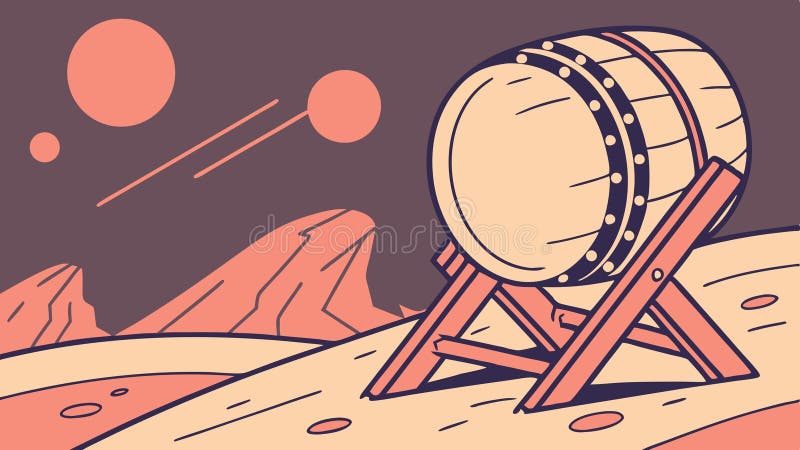 Rustic Drum in a Desert Landscape with Distant Planets and Stars ...