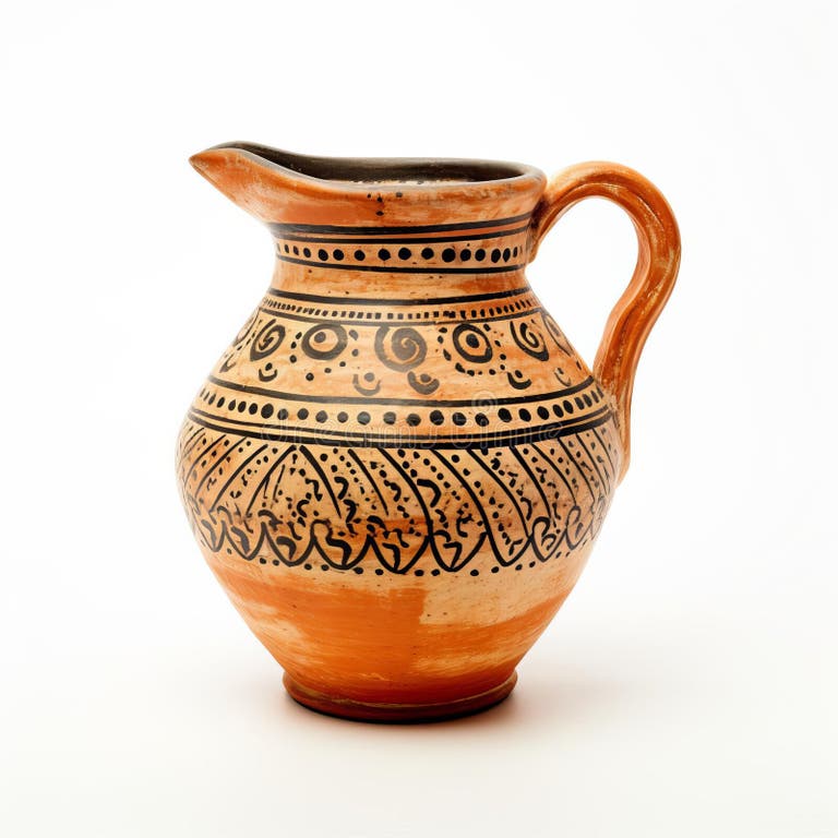 Rustic Earthenware Jug with Intricate Black Patterns Design Stock ...
