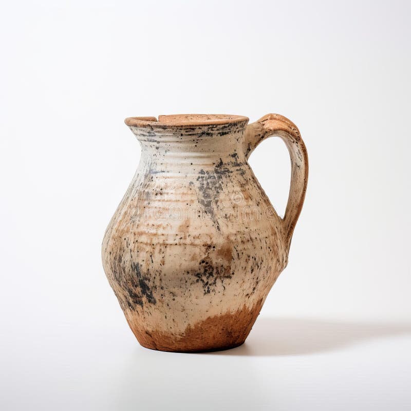Rustic Earthenware Jug with Weathered Texture on White Background Stock ...