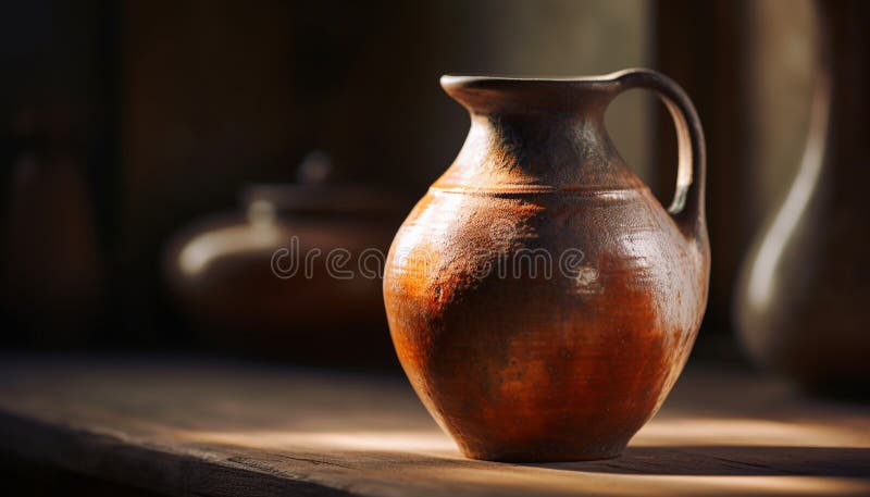 Rustic Earthenware Jug on Wooden Table, a Simple Still Life Generated ...