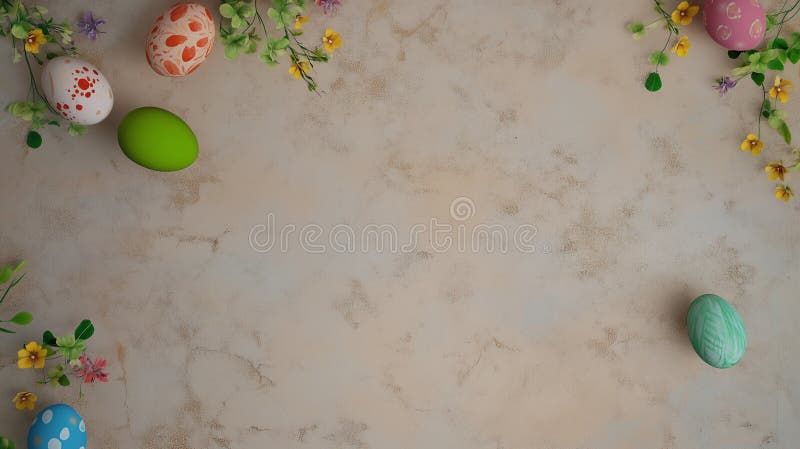Rustic Easter Background with Eggs and Floral Decor Stock Illustration ...
