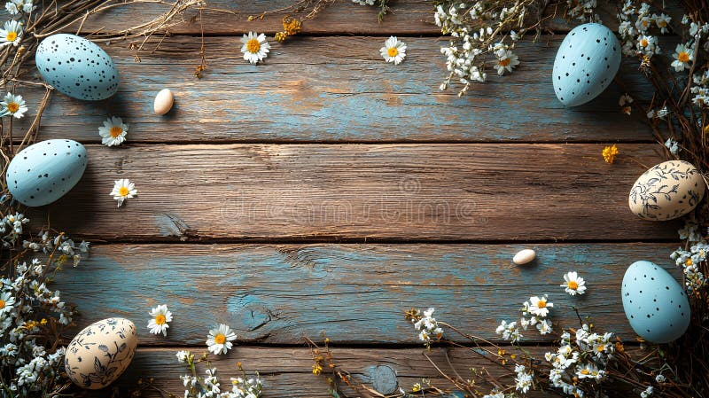 Rustic Easter Background Featuring Decorated Eggs and Wildflowers ...