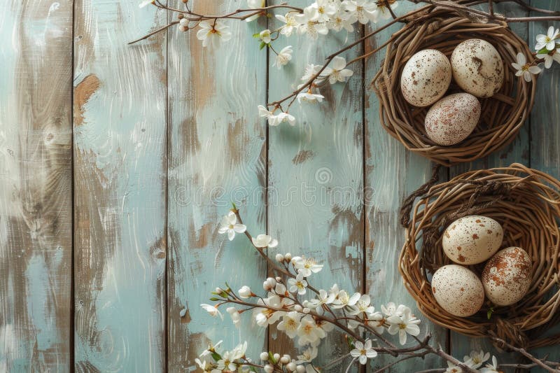 Rustic Easter Scene with Wooden Carved Doves in a Wildflower Field ...