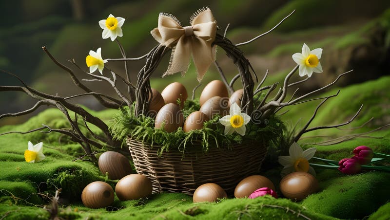 Rustic Easter Basket stock illustration. Illustration of houseplant ...