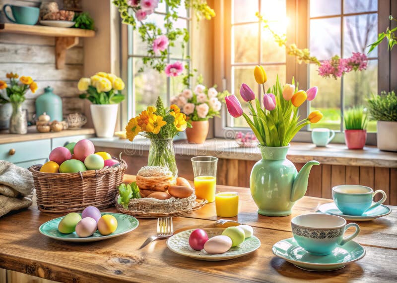 Rustic Easter Brunch Table Setting Pastel Decor Eggs and Charming Home ...