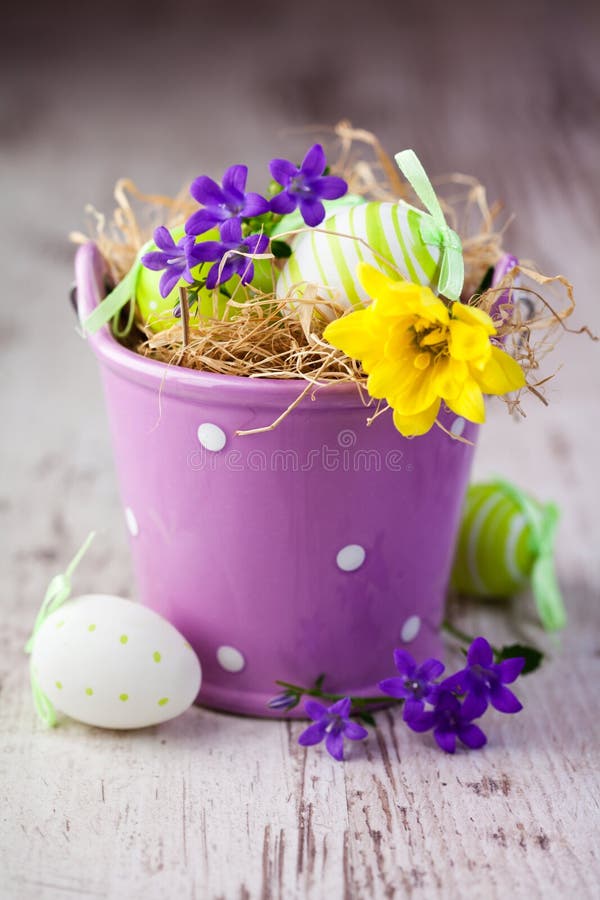 Spring Flowers Easter Basket Stock Image - Image of spring, rustic ...
