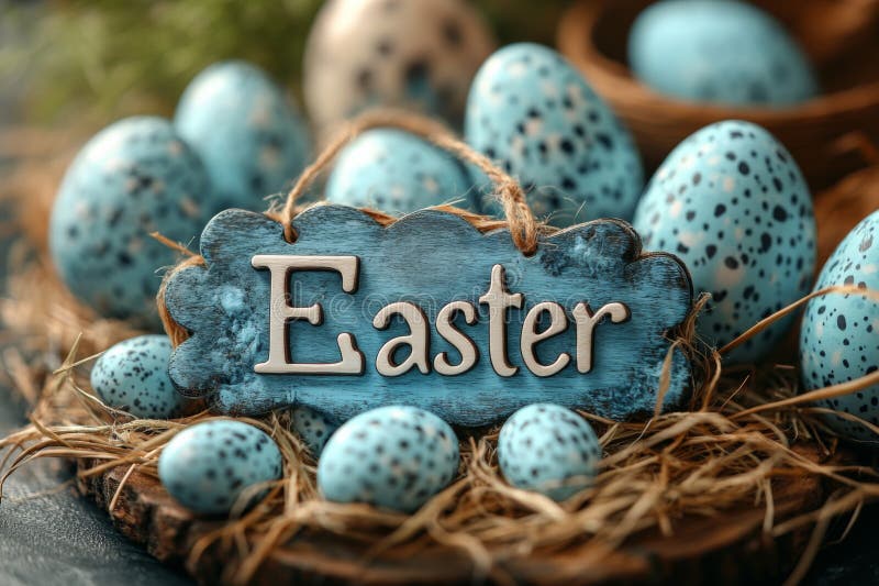 Rustic Easter Egg Display with Blue Tones Stock Illustration - Illustration of floral, simple ...
