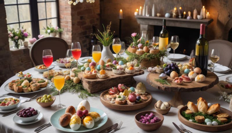 Rustic Easter Feast Table Spread Stock Image - Image of traditional ...