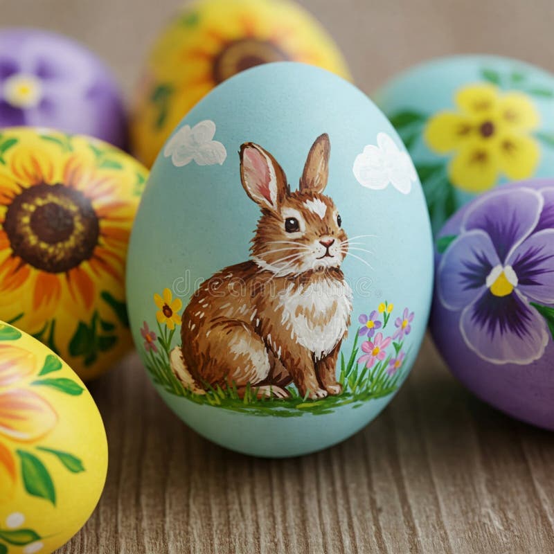 Rustic Easter: Hand-Painted Eggs on Wood Stock Illustration ...