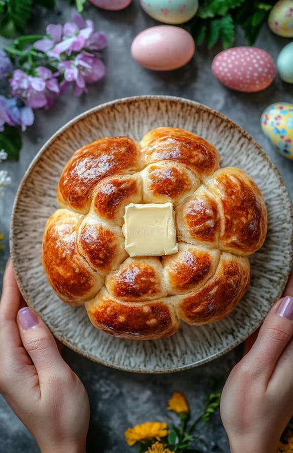 Rustic Easter Hot Cross Buns with Butter and Spring Vibes Stock Photo ...