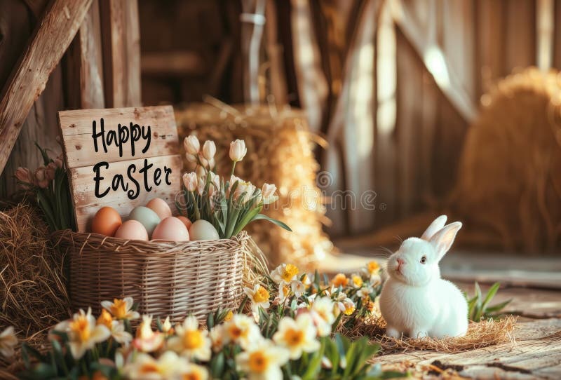 Rustic Easter Scene with Bunny and Tulips, Generative Ai Stock ...