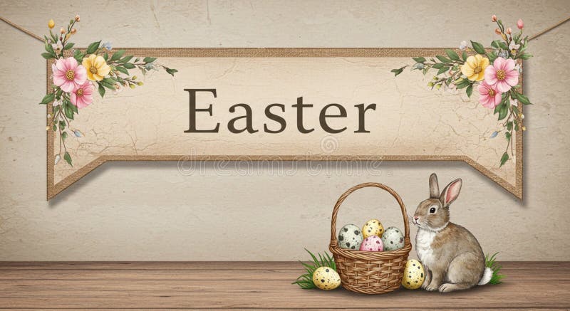 Rustic Easter-themed Illustration Featuring a Sign with the Word ...