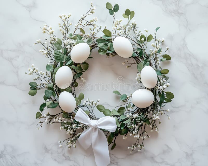 Rustic Easter Wreath with Greenery and Pastel Eggs Stock Image - Image ...