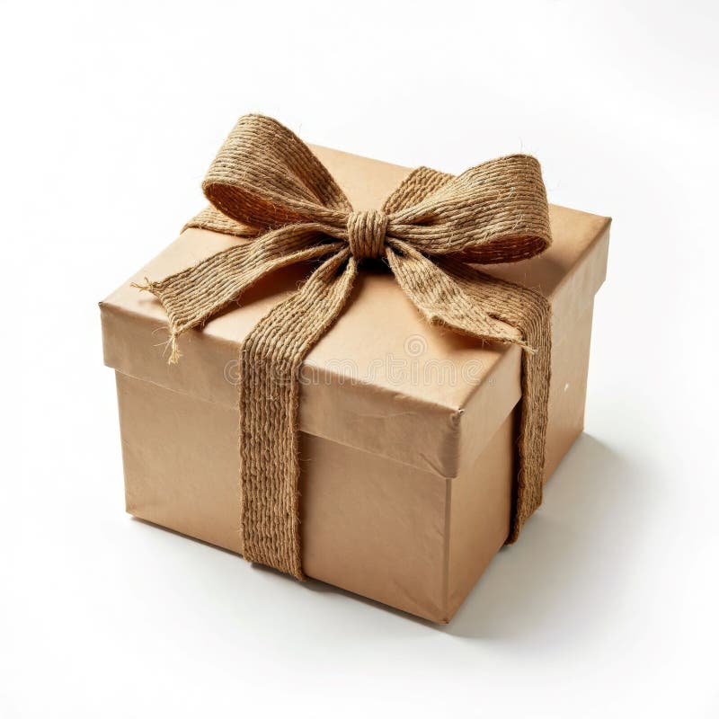 A Rustic, Eco-friendly Cardboard Gift Box with a Woven Ribbon Bow is ...