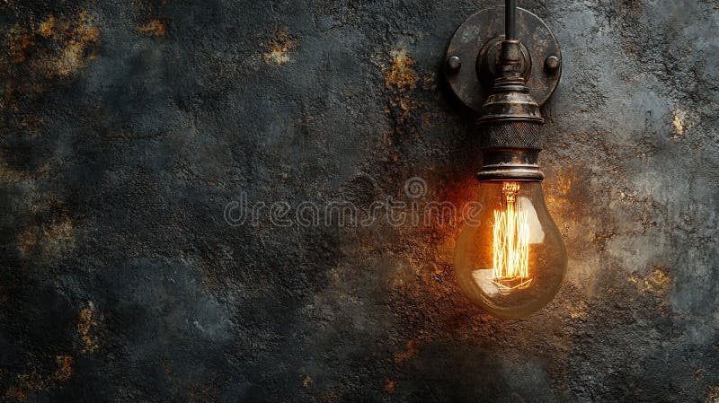Rustic Edison Bulb Wall Lamp Dark Textured Background Stock Photos ...